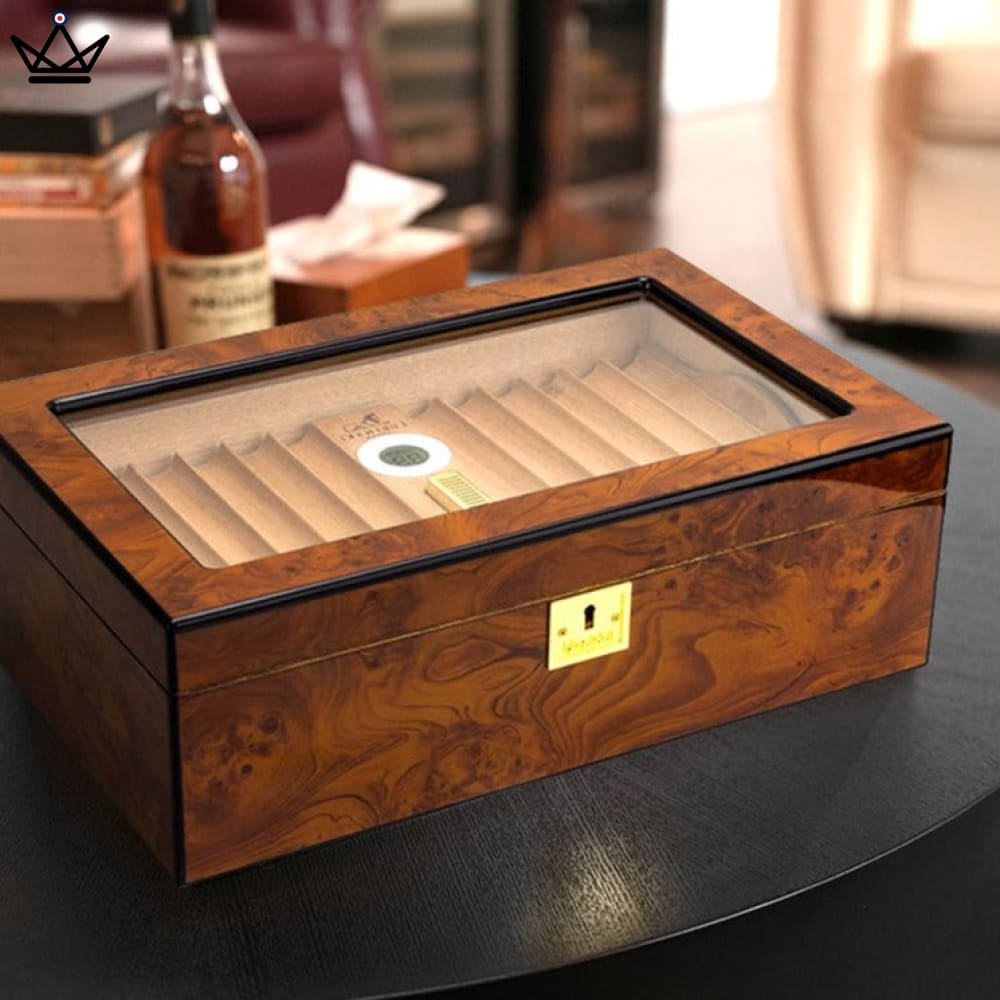 Luxurious Cedar Cigar Humidor Box - Holds 50 Cigars