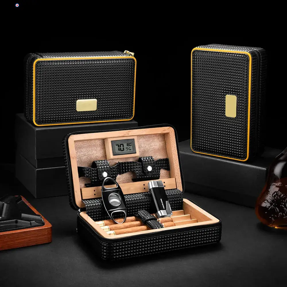 Travel Cigar Humidor Box - Leather and Cedar - 5 Units