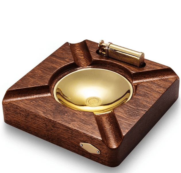 Luxury Cigar Ashtray with Gold Lighter - Buy Now